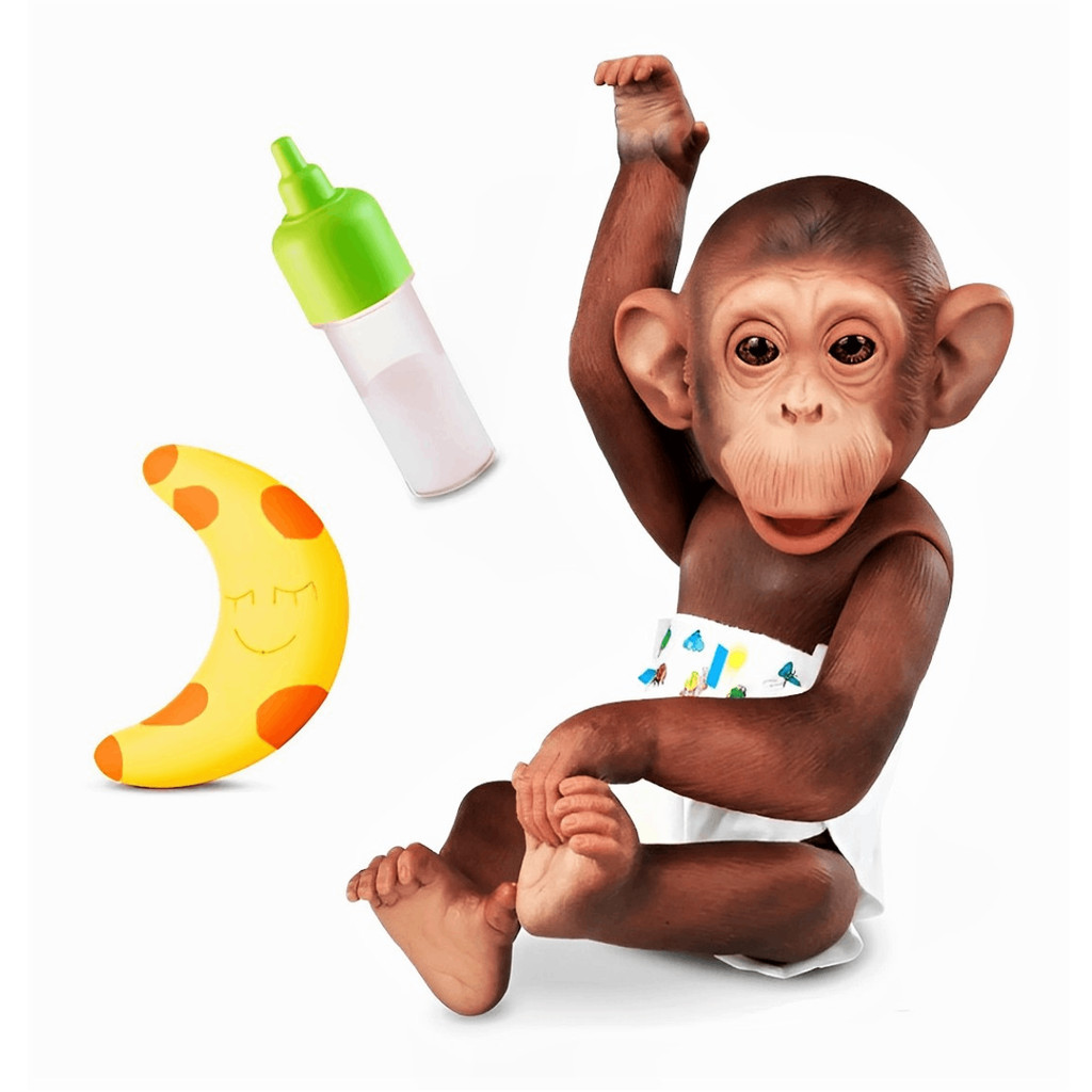 Boneco Macaco Fralda Mamadeira e Banana Com Acessórios Bebe Little Caco ...