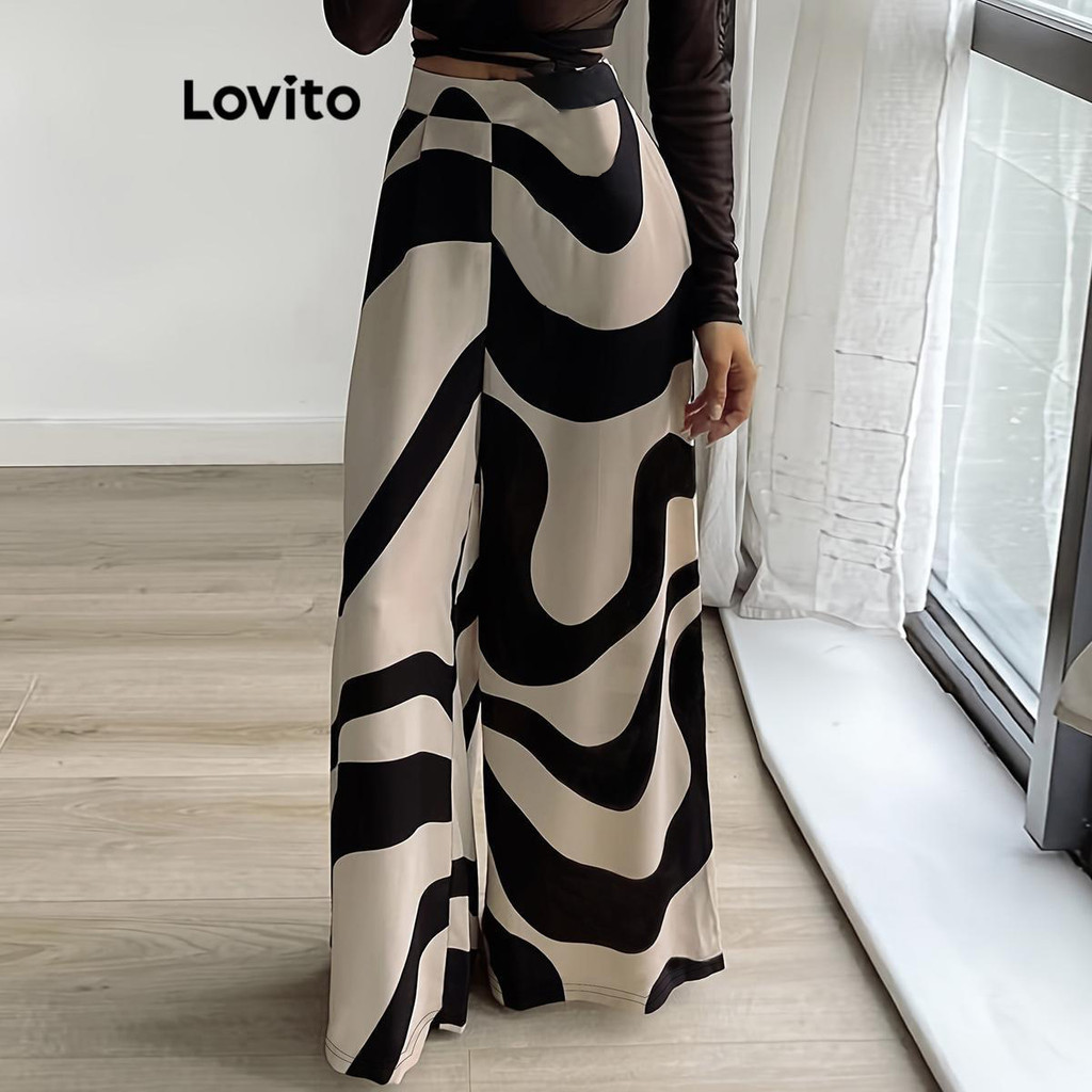 Lovito Casual Cow Colorblock Tie Front Calças para Mulheres LNL63035 ...