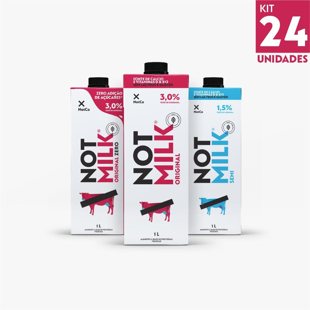 Kit 24x Bebida Vegetal NotCo NotMilk 1L Original, Zero Açúcar e Semi ...