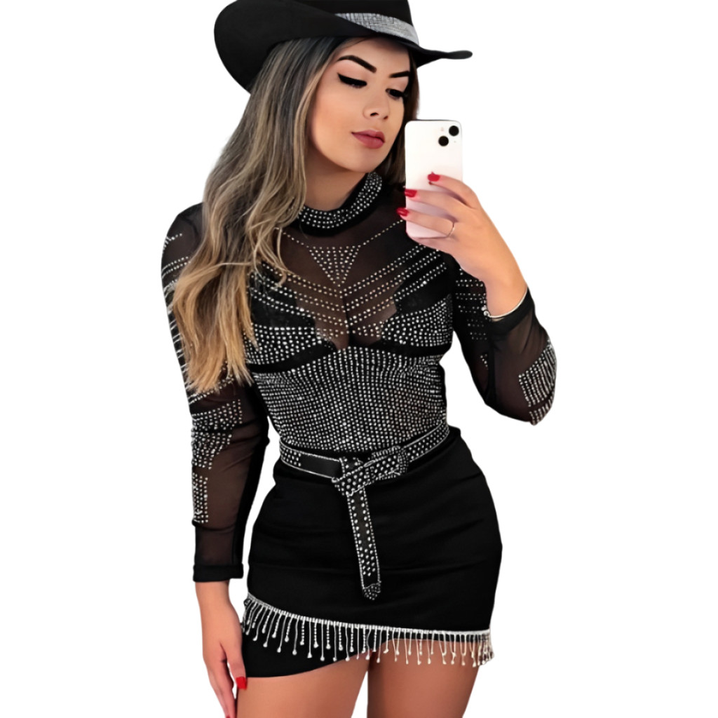 Body Feminino Strass Brilho Gola Alta Rodeio Country Luxo | Shopee Brasil