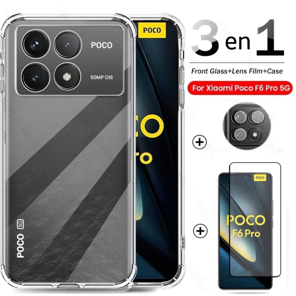 Capa Poco F6 pro Poco F6 Capa Anti Impacto Transparente Silicone,Película Vidro Película de ...