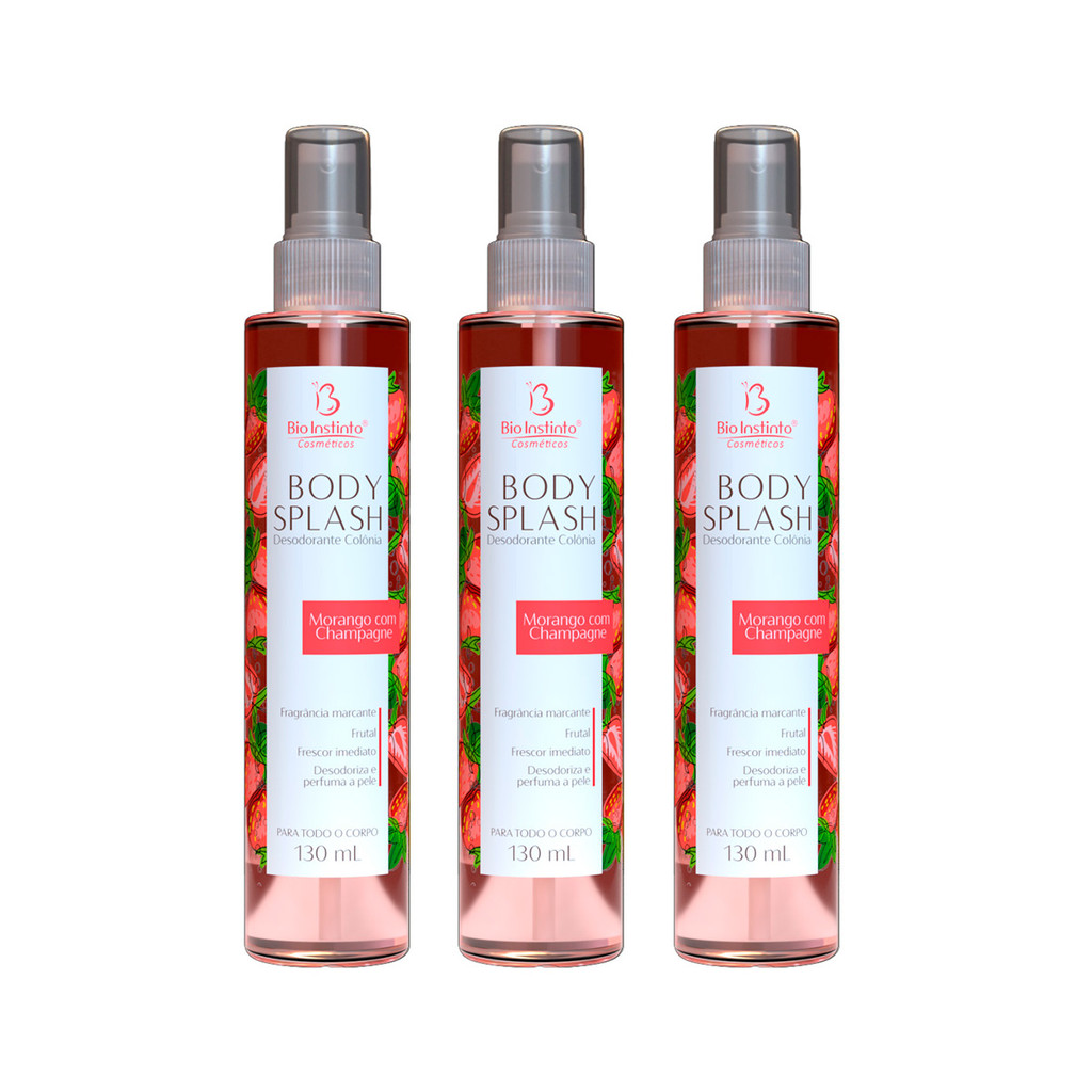 Kit 3un Body Splash Bio Instinto Morango com Champagne - 130ml | Shopee ...