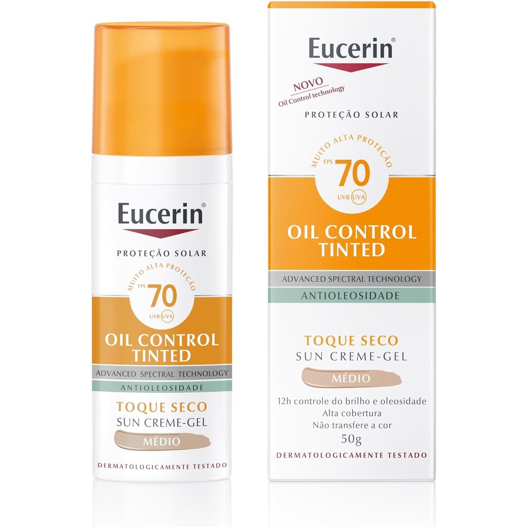 Eucerin, Protetor Solar Facial Oil Control Tinted com Cor FPS70 50g ...
