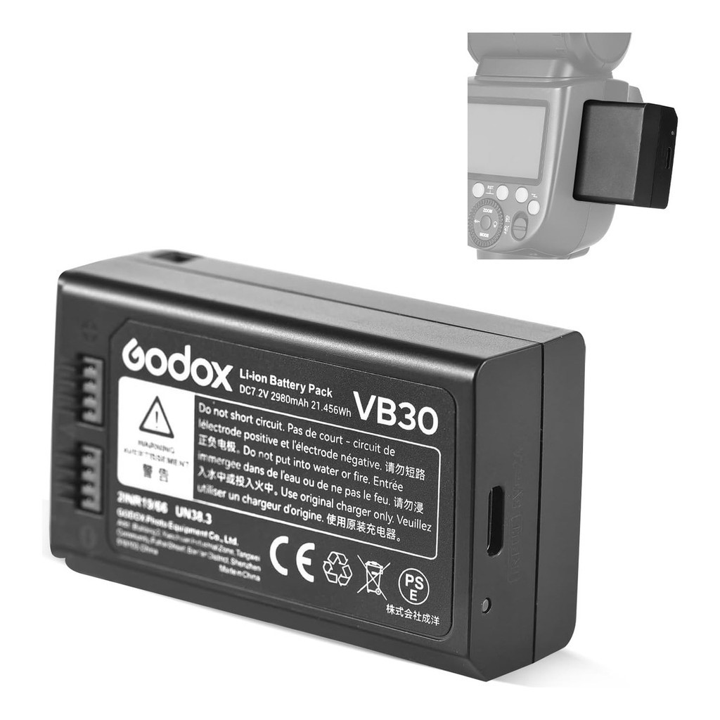Bateria VB30 Original para flash Godox V1 Pro / V1 / V860lll 2980mAh ...