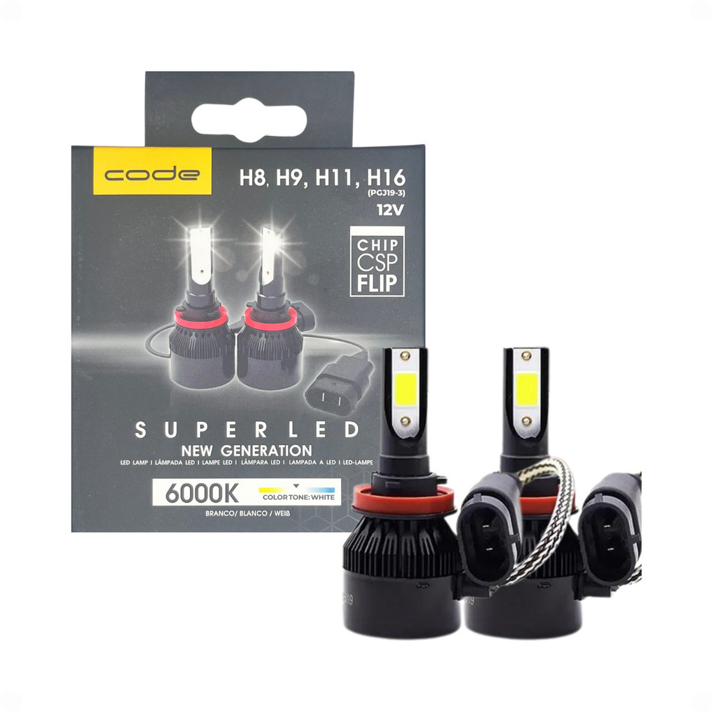Par Lâmpadas Super Led H8 H9 H11 H16 6000K 12V LED CHIP CSP Code Tech ONE Automotiva | Shopee Brasil