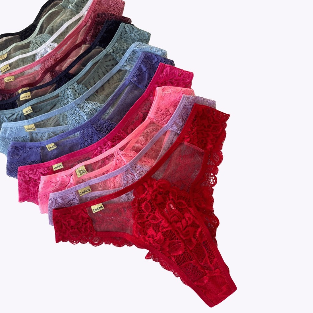 Kit 5 Calcinha Sex Renda Fio Dental Glamour Tule Transparente Feminino ...