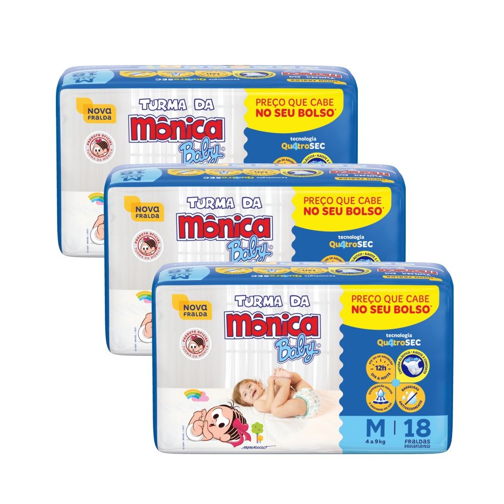 3 Pacotes - Fralda Turma da Monica Jumbinho M Pacote c/18un | Shopee Brasil
