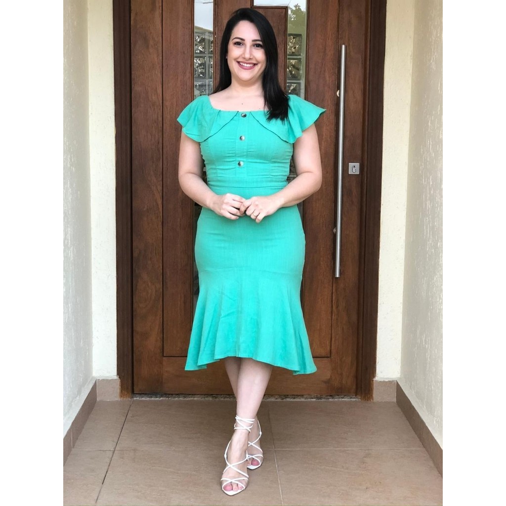 Vestido Bela Musa com Manga Ciganinha em Viscose com Elastano | Shopee ...