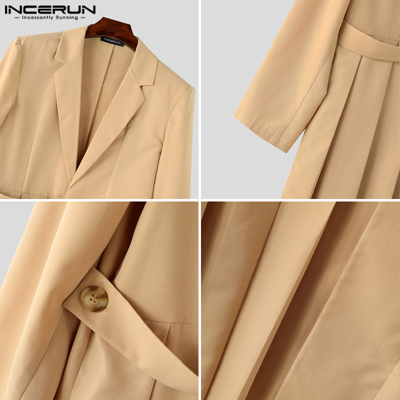 INCERUN Blazer Masculino Vintage De Mangas Compridas Plissado Bainha ...