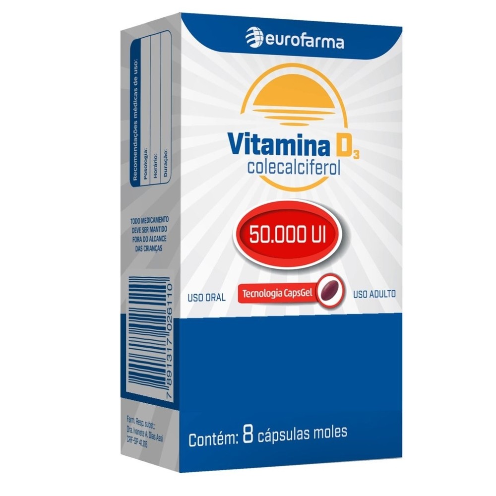 Vitamina D3 50.000UI Eurofarma c/8 cáps Colecalciferol Imunidade ...