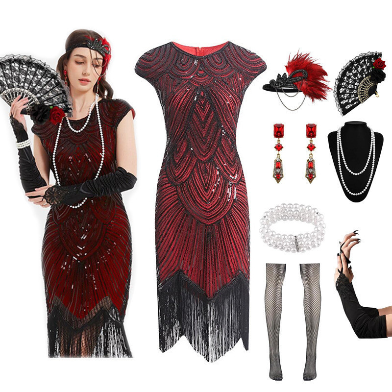 1920s Vestidos para Mulheres Vestido Flapper Renda Pluma Bandana ...