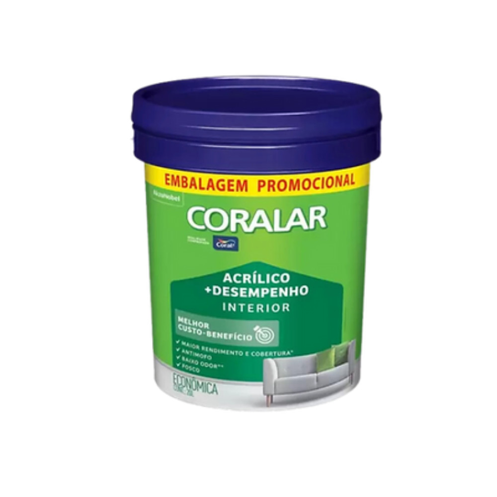Tinta PVA Acrílica Interna Coralar Baranco Fosco 20 Litros Balde ...