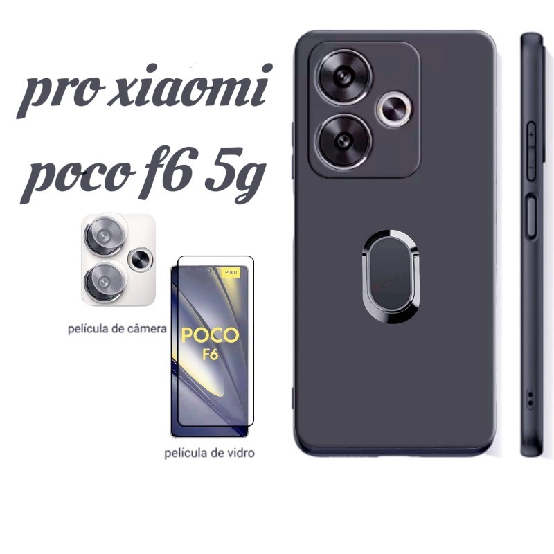 Capa Capinha Anti Impacto Aveludada Para Xiaomi Poco F6 +Suporte +película Vidro 3d +Vidro de ...