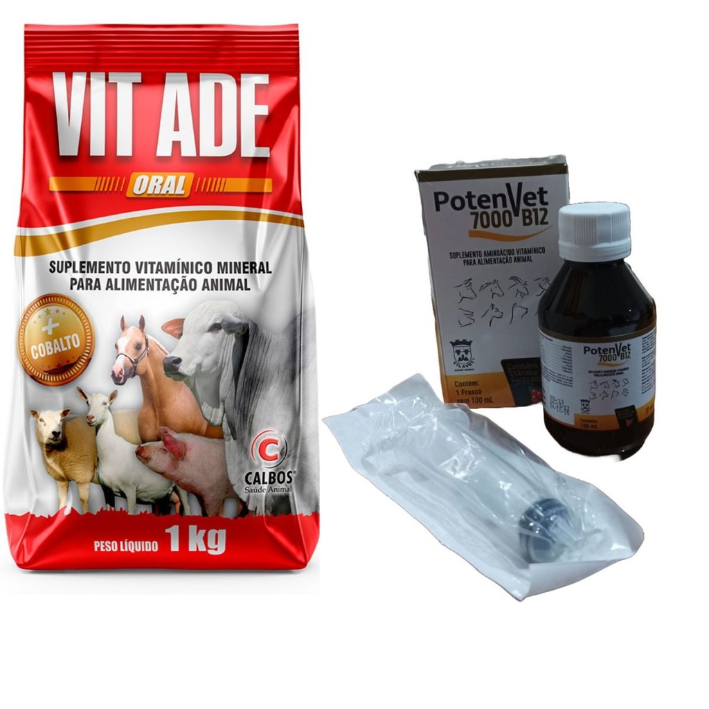 KIT 1 VIT ADE ORAL 1K CALBOS + 1 POTENVET 100ML VILAVET | Shopee Brasil