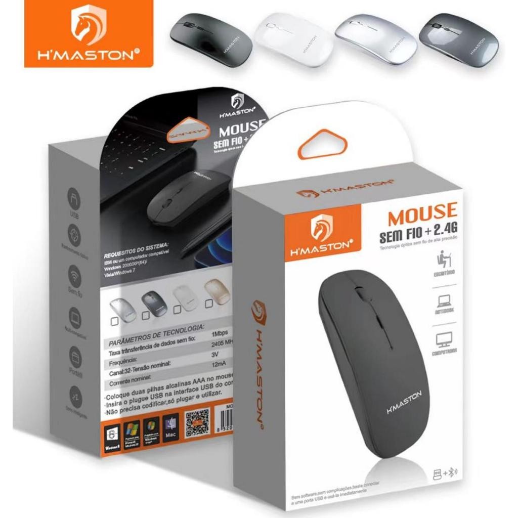 Mouse sem Fio + 2.4g Design Ergonômico MS03 Hmaston | Shopee Brasil