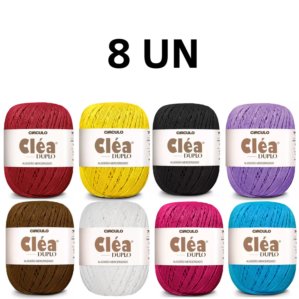 Kit 8 Linha Cléa Duplo 508 Metros Novelo Circulo 295 TEX Fio Forte Brilhante Macio Crochê Tricô ...