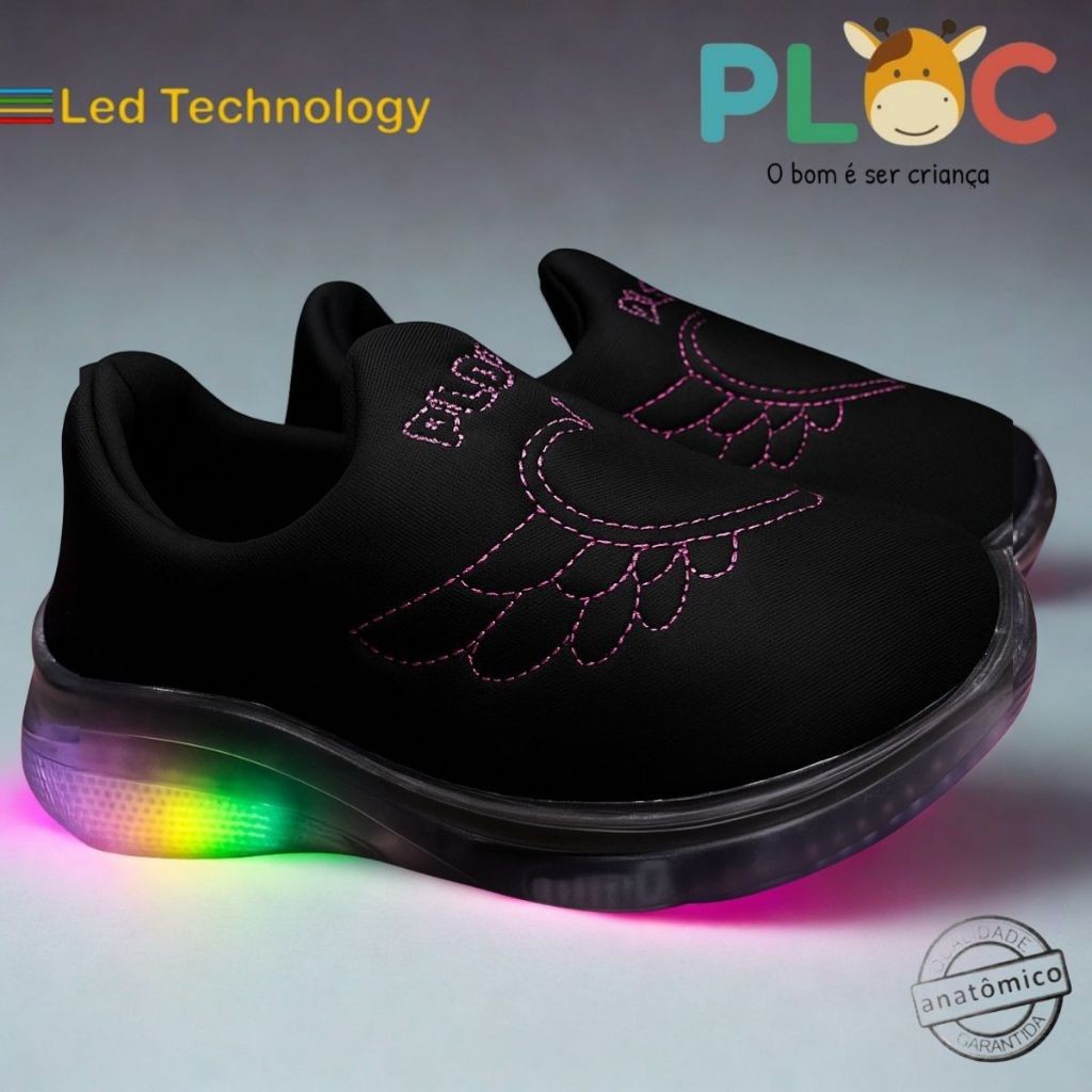 Tênis Infantil LED Menina PLOC - Coração Alado | Shopee Brasil