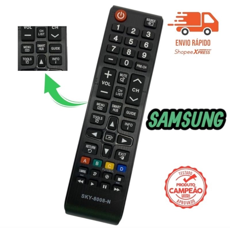 Controle Remoto Compativel Tv Sansung Smart Hub UN48J5200AF UN48J5201AF ...
