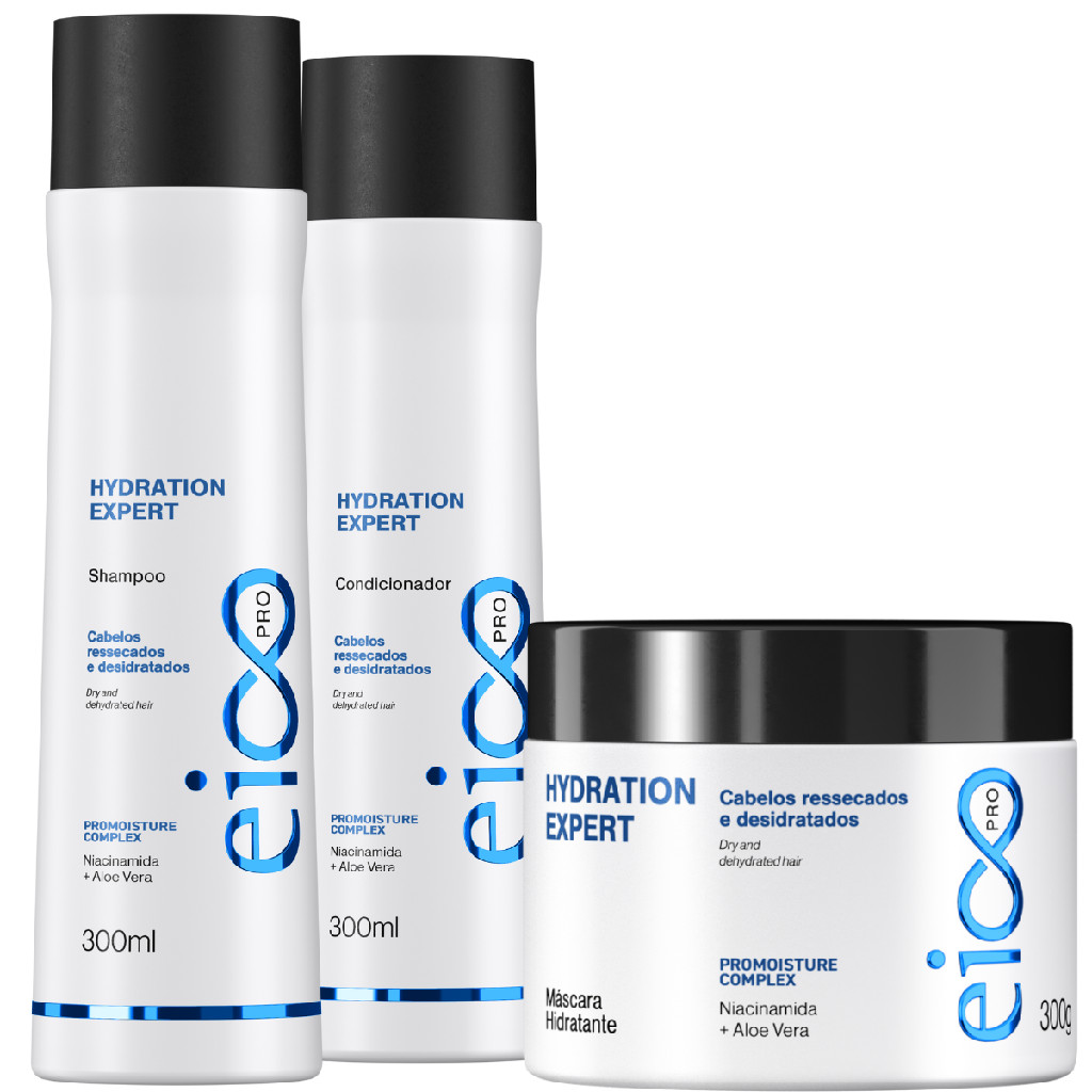 Kit Eico Pro Hydration Expert Shampoo Condicionador 300ml Máscara ...
