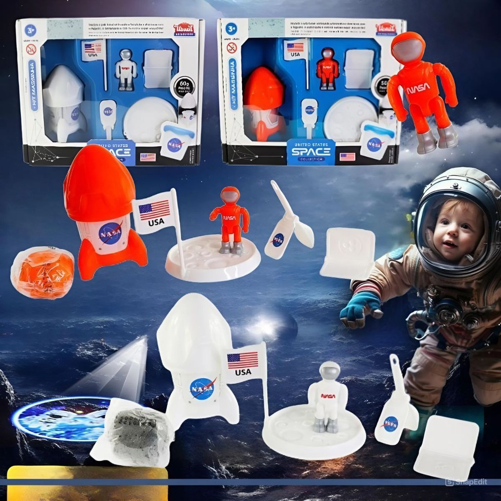 Kit Nasa com Astronauta, Foguete e Massinha e o Molde do Solo Lunar Cor ...