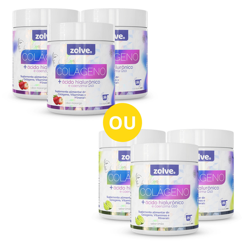 Zolve Skin Colágeno Tipo I - 3 POTES SABOR MORANGO OU LIMÃO | Shopee Brasil