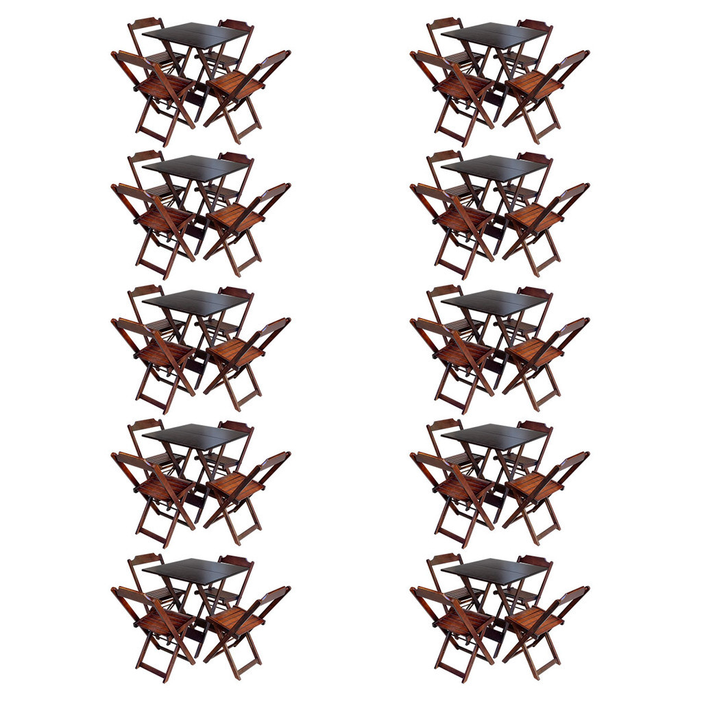 Kit 10 Jogos De Mesa Com 4 Cadeiras De Madeira Dobravel 70x70 Ideal Para Bar E Restaurante ...