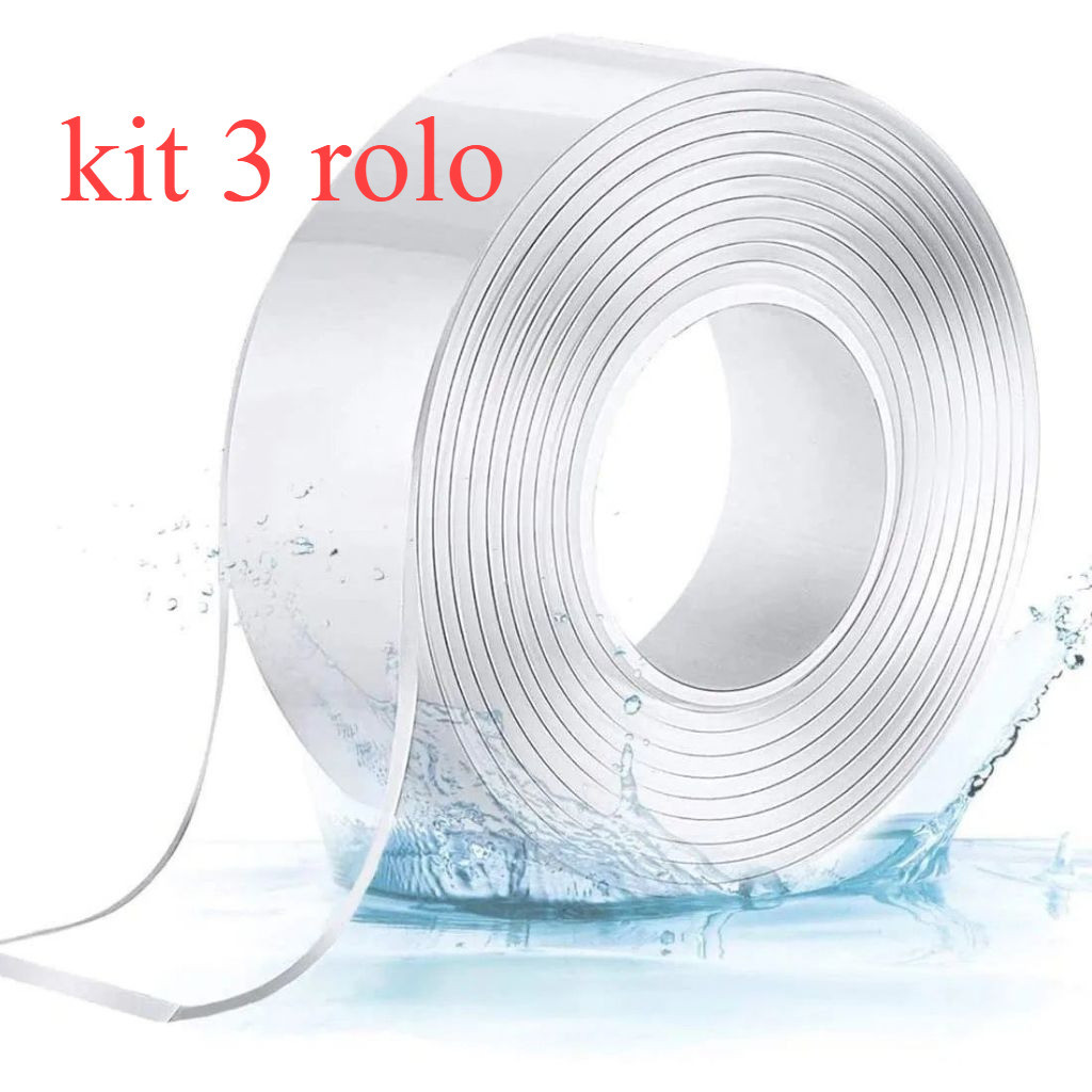 kit 3 rolo Fita Magica Dupla Face Super Forte Lavável Gel Auto Colante ...