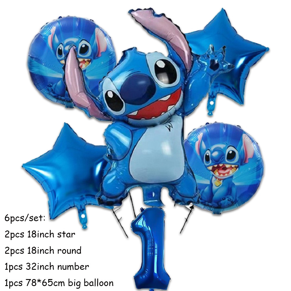 6 Pçs Dos Desenhos Animados Lilo & Stitch Balão De Folha Conjunto 32 ...