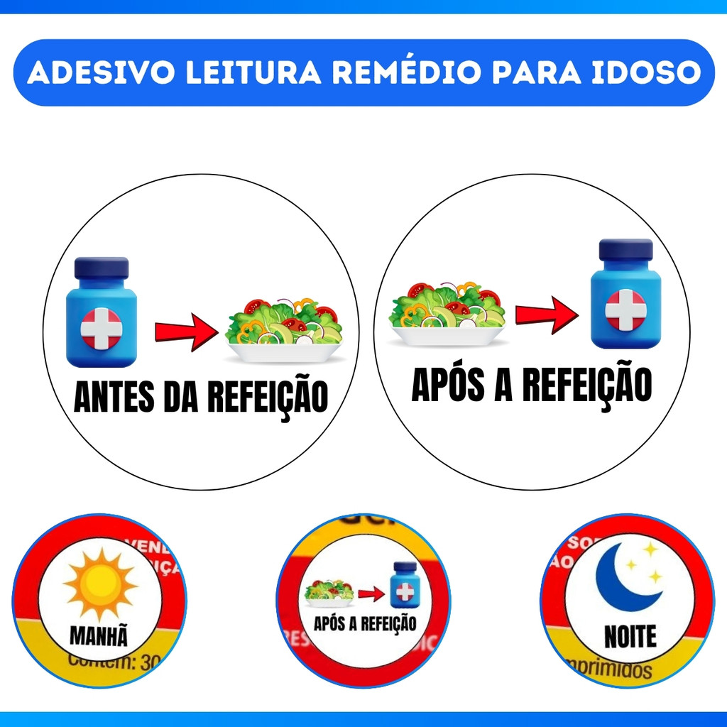 Kit 120 Adesivos Vinil Leitura Remédio Idoso | Receituário Dia Noite ...
