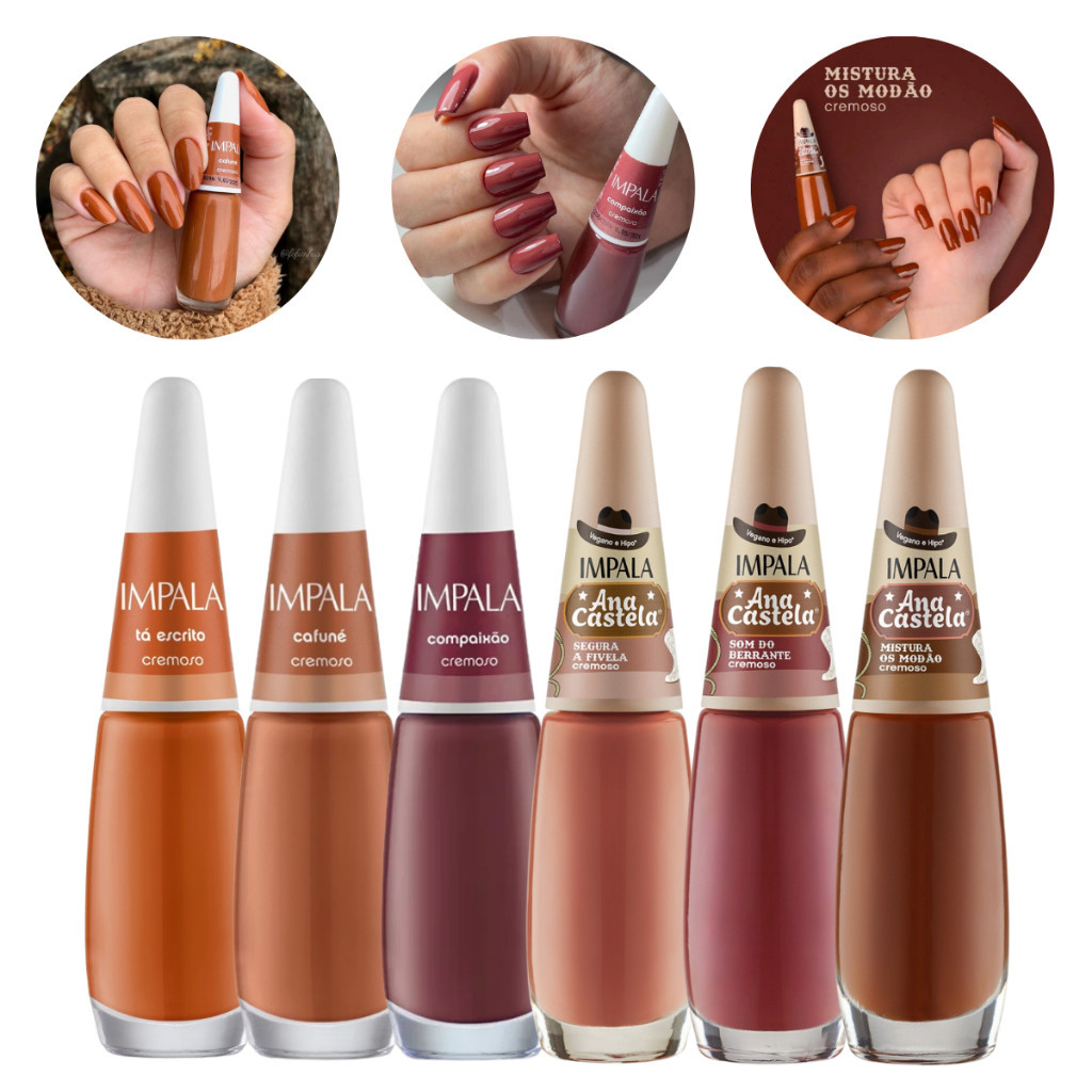Kit 6 Esmaltes Impala Marrom Cor da moda Tendencia inverno Outono ...