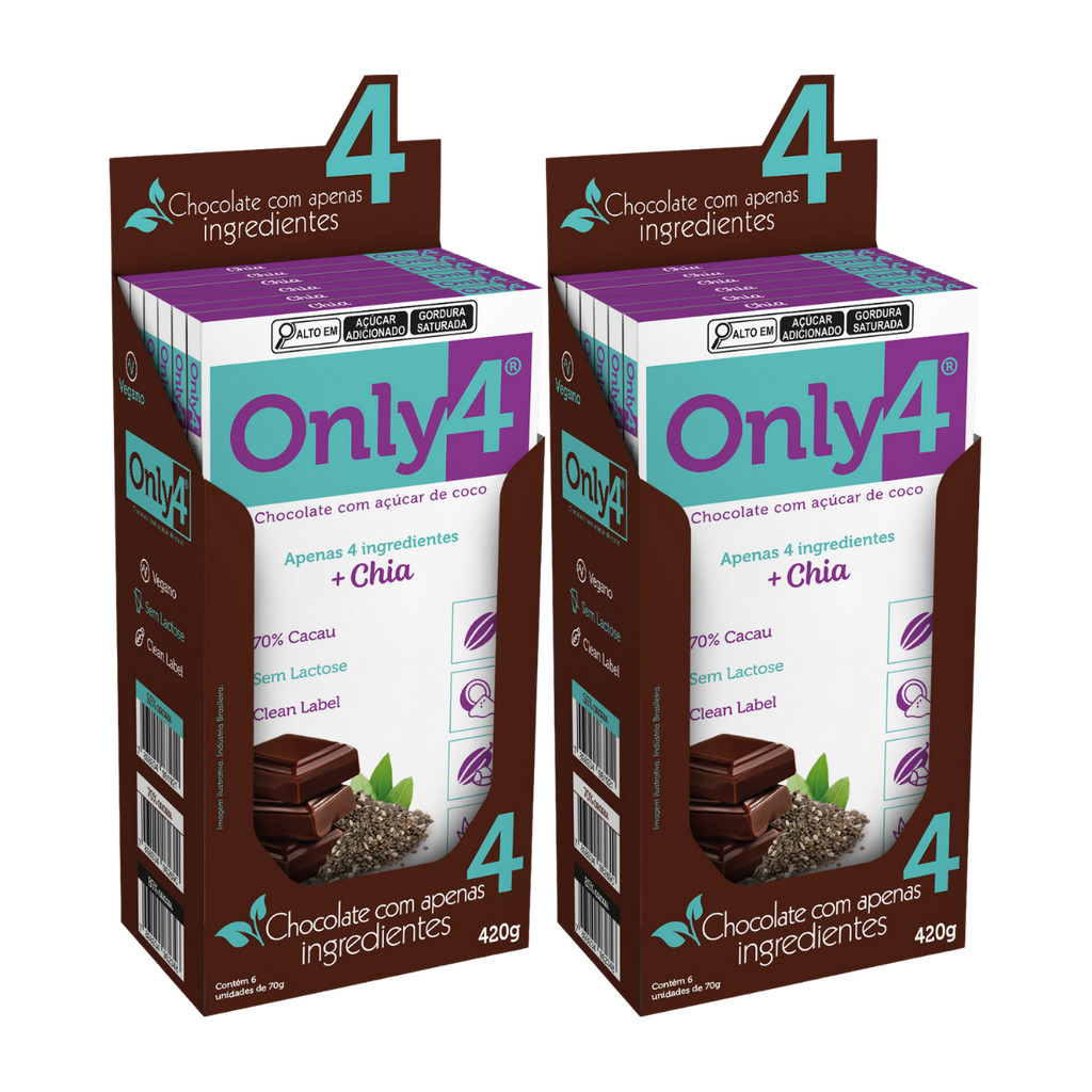 Kit C/2 Only4 Chia Choco Vegano 70% S/ Lactose 80g Dp C/6Un | Shopee Brasil