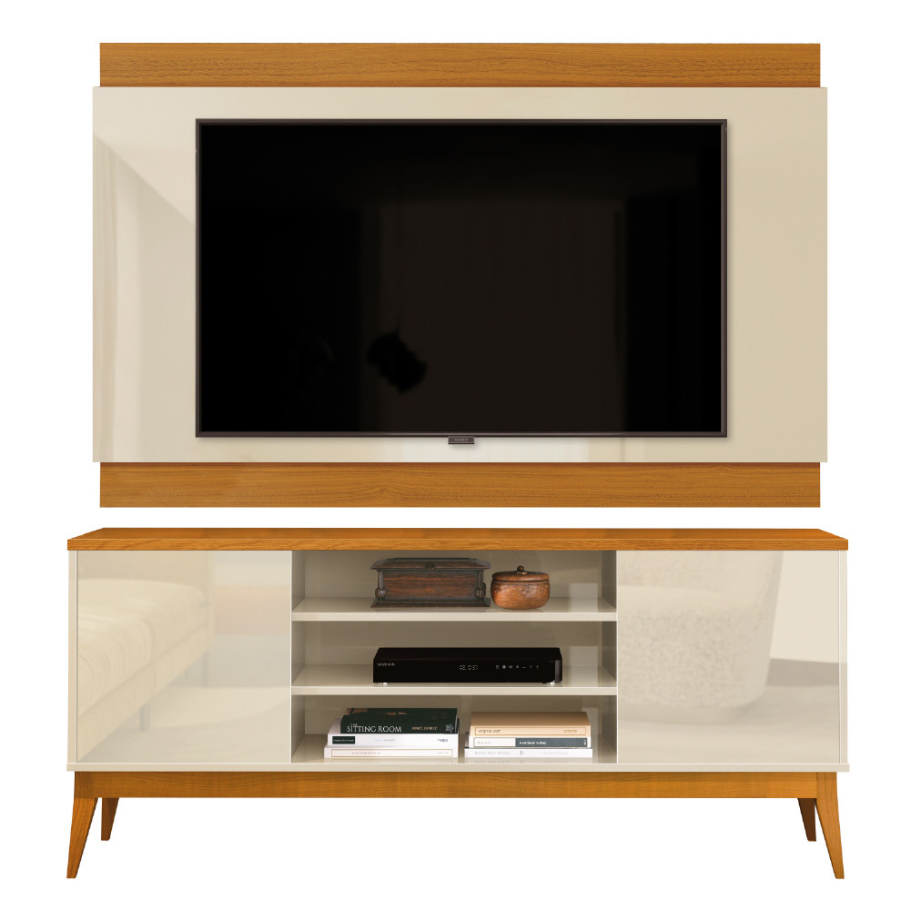 Rack Bancada Titan Com Painel Legacy New Para TV Até 60 Polegadas 1,60m Off White / Madeirado ...