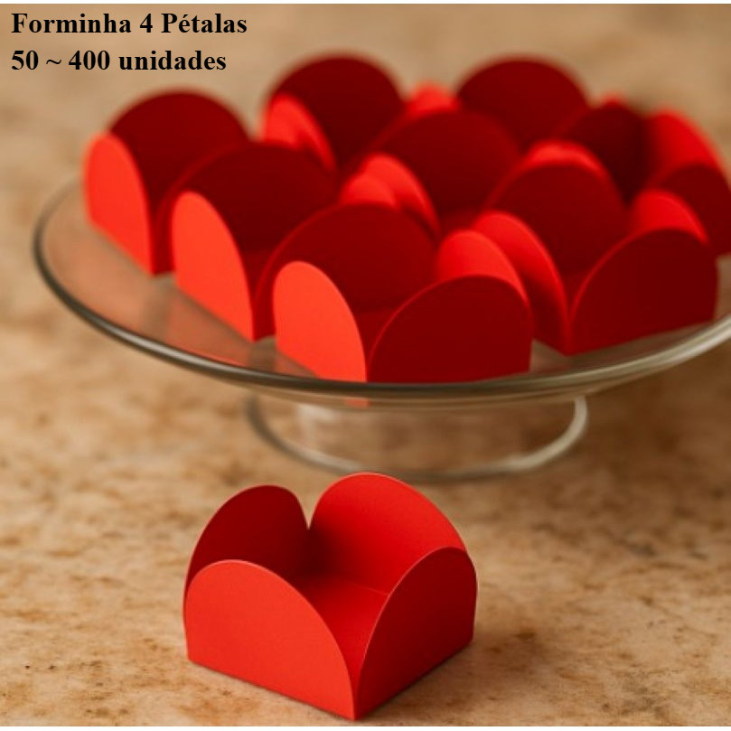 KIT Forminha Vermelha 4 Pétalas - Nº 6 (3 x 3cm) - 50 ~ 400 Unidades ...