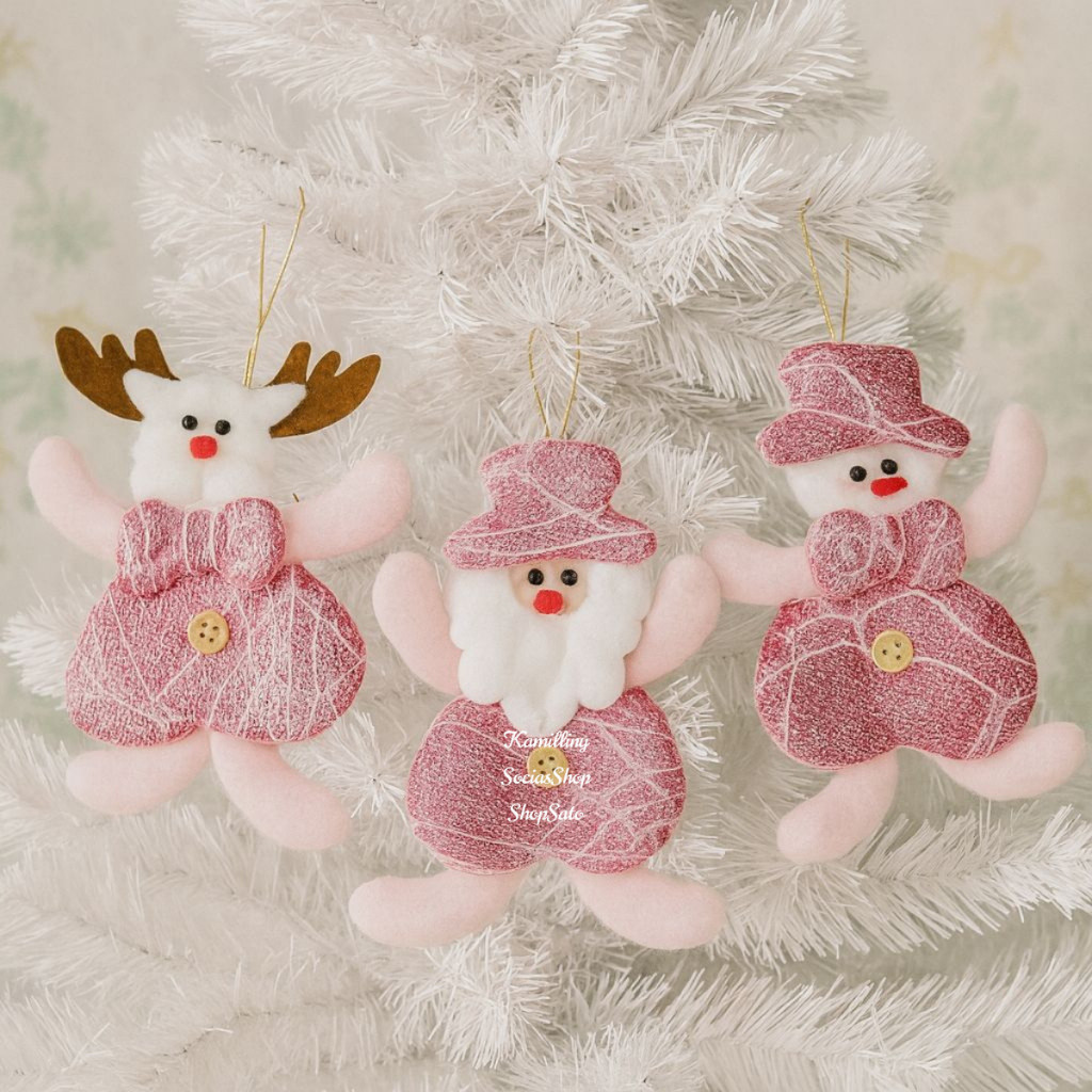 Kit Bonecos Enfeite De Natal Rosa Com Gliter Ornamentos Decorativos ...