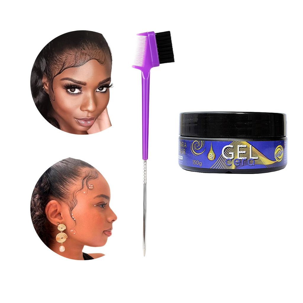 Kit Baby Hair Gel Cera para Baby Hair 150gr + Escova 3 em 1 Gel Cera ...