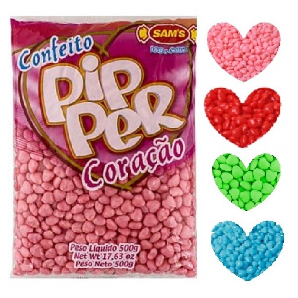 Confeito Pipper Coração Escolha a Cor e Sabor 500g - Sams | Shopee Brasil