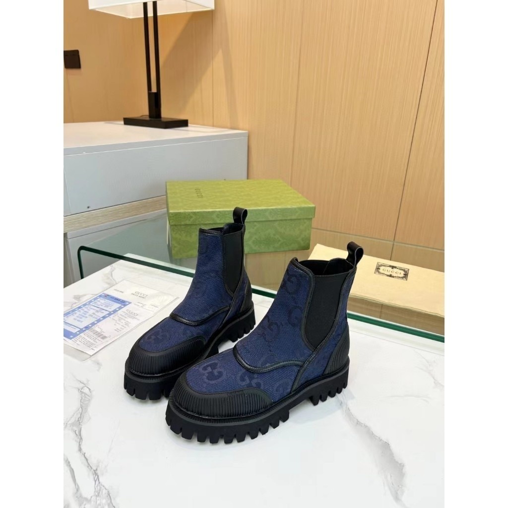 Gucci casal lona botas nuas 2024 outono e inverno nova cabeça redonda ...