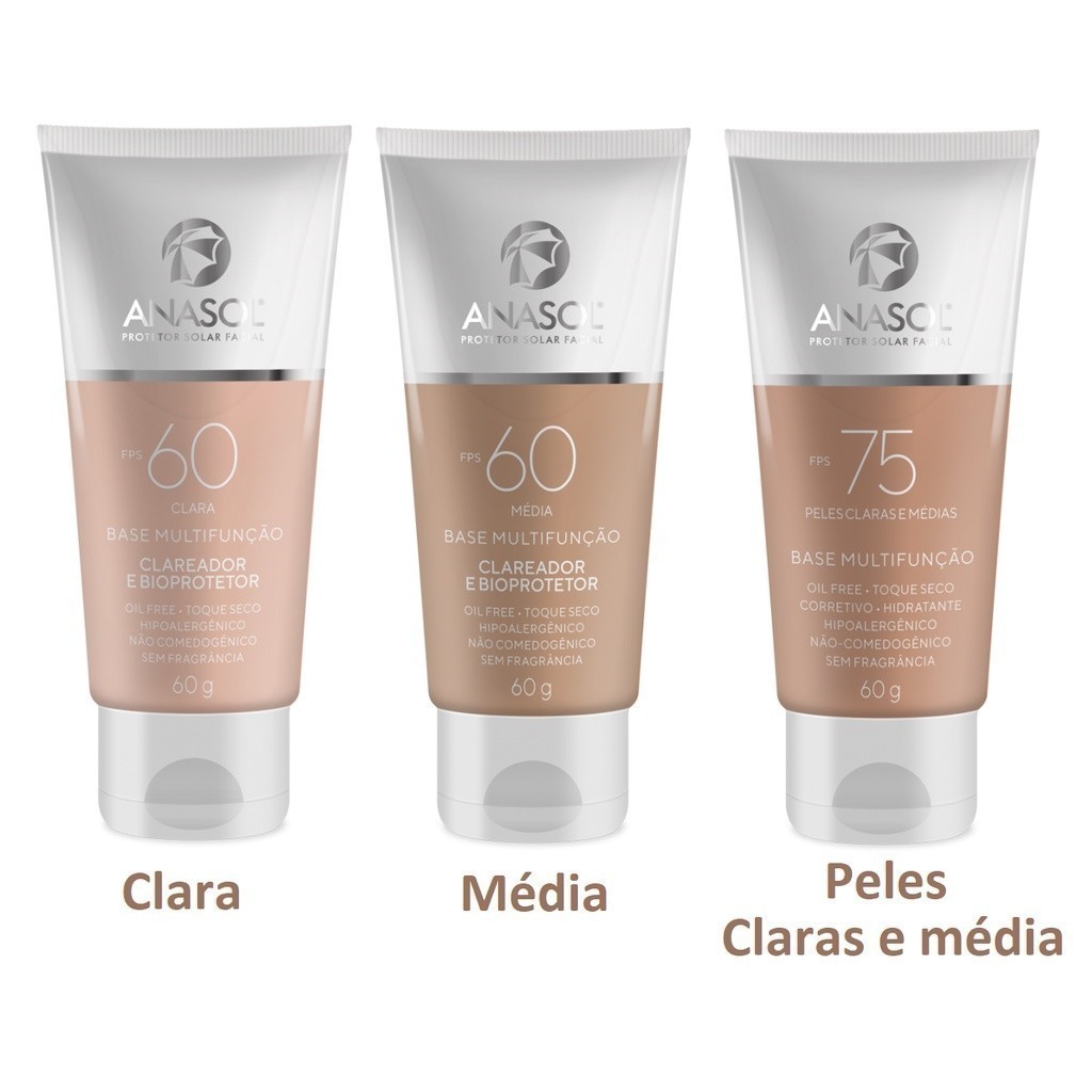 Protetor Solar Facial Anasol Com Cor Média ou Clara Base Multifunção ...
