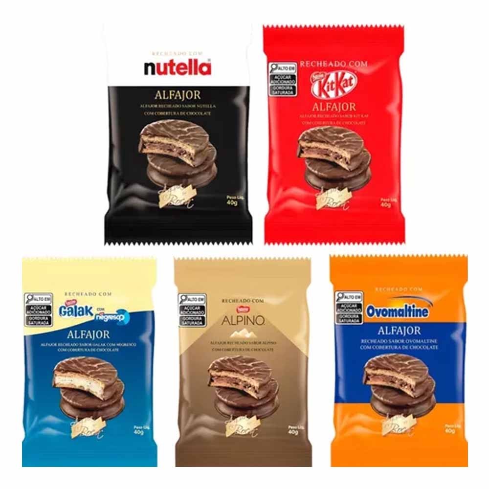 Kit 5 Alfajor: Kit Kat,nutella,alpino,ovomaltine, E Galak | Shopee Brasil