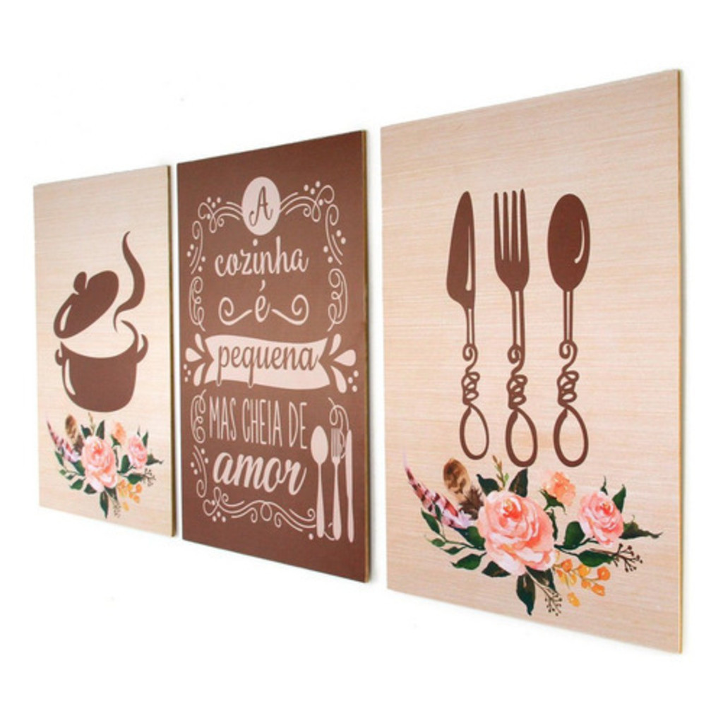 KIT 3 Decorative Frame Kitchen Cookware And Cutlery Brown Gourmet Color ...