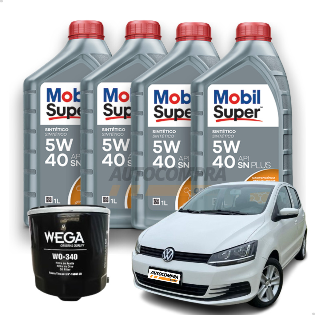 Kit Troca De Óleo 5W40 Sintético + Filtro WO340 VW Fox 1.0 2010 2011 2012 2013 2014 2015 2016 ...
