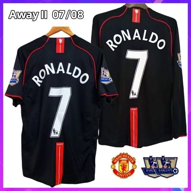 Retro 07-08 Manchester United 2008 Away Ronaldo camisa de futebol manga ...