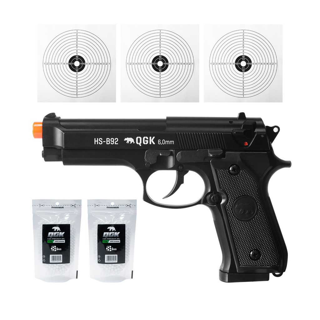 PISTOLA DE AIRSOFT SPRING HS-B92 6MM + 2000 BBS + ALVO | Shopee Brasil
