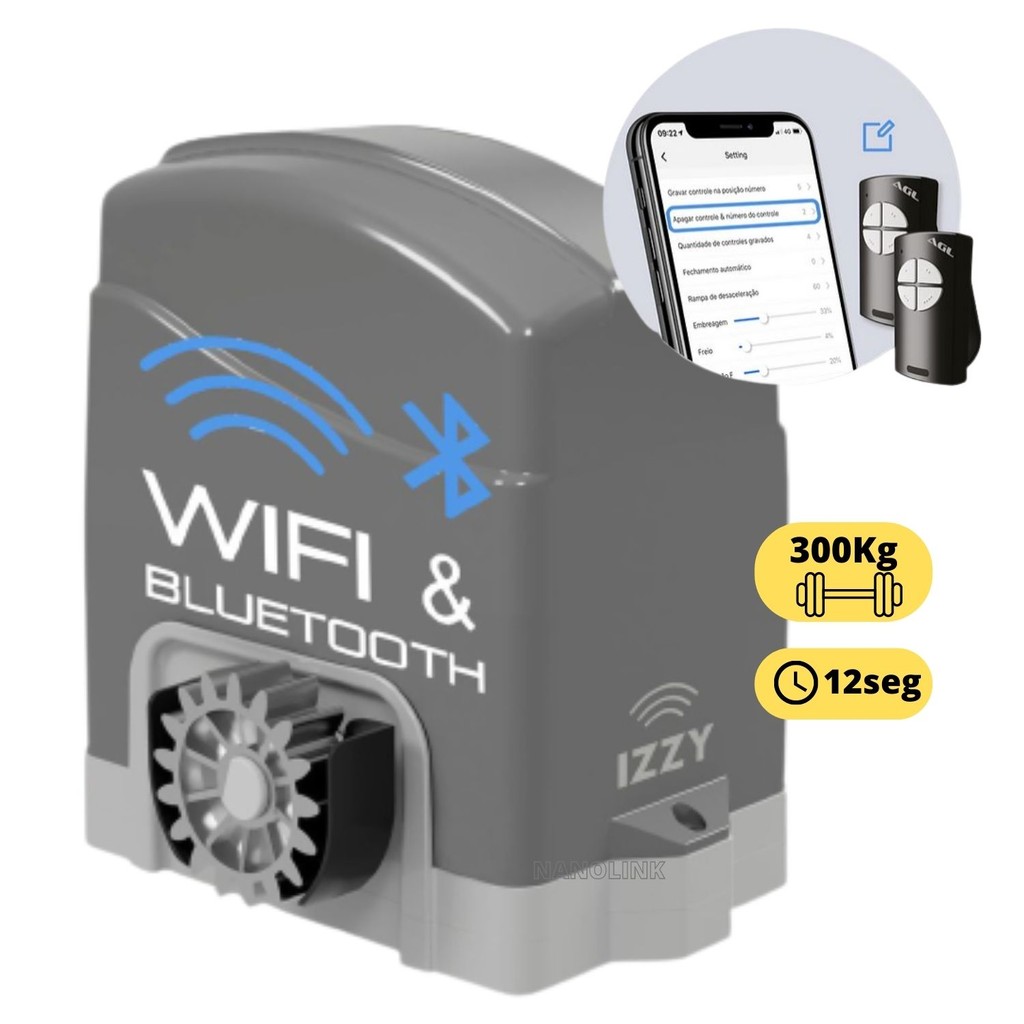 Kit Motor Portão Deslizante Dz Izzy 300 Kg S/Crem Wifi App Celular AGL ...