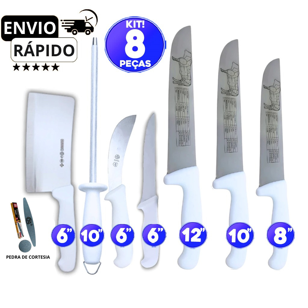 Conjunto De Facas Profissional Desossa Tira Couro Chaira Cutelo Para ...
