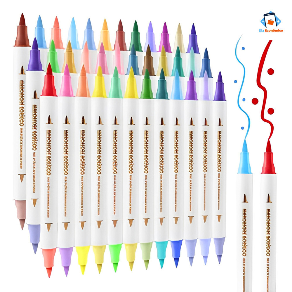 Kit 24/36/48/72 brush pen kit com cores sortidas e ponta dupla para ...