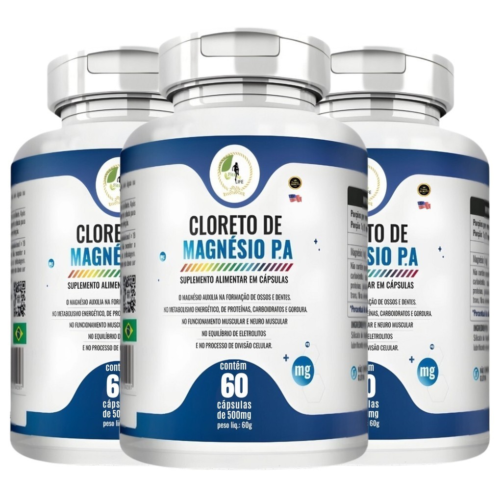 KIT C/3 Cloreto De Magnésio Pa - 60 Cápsulas - Fits Life | Shopee Brasil