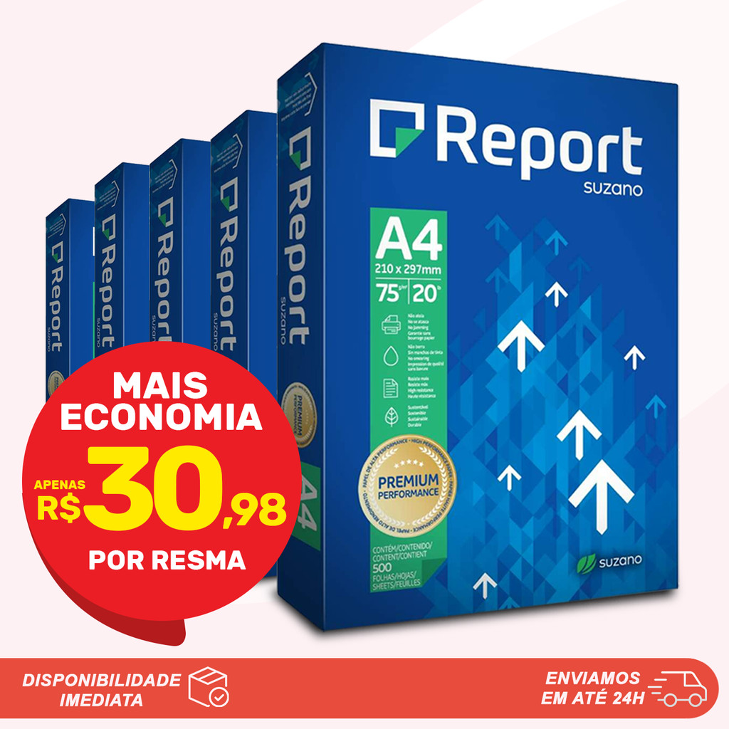 2500 Folhas Papel Sulfite A4 Report Para Impressora Branco 75g 5 Resmas