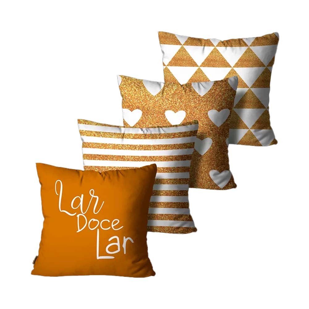 Kit com 4 Capas para Almofadas Lar Doce Lar Dourado - 45x45 | Shopee Brasil