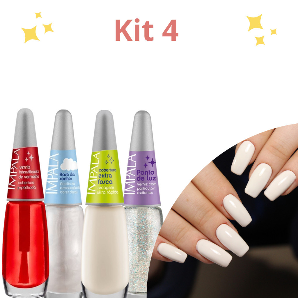 Kit 4 Bases Impala Esmalte Verniz Extra brilho Vermelho Base Dos Sonhos ...